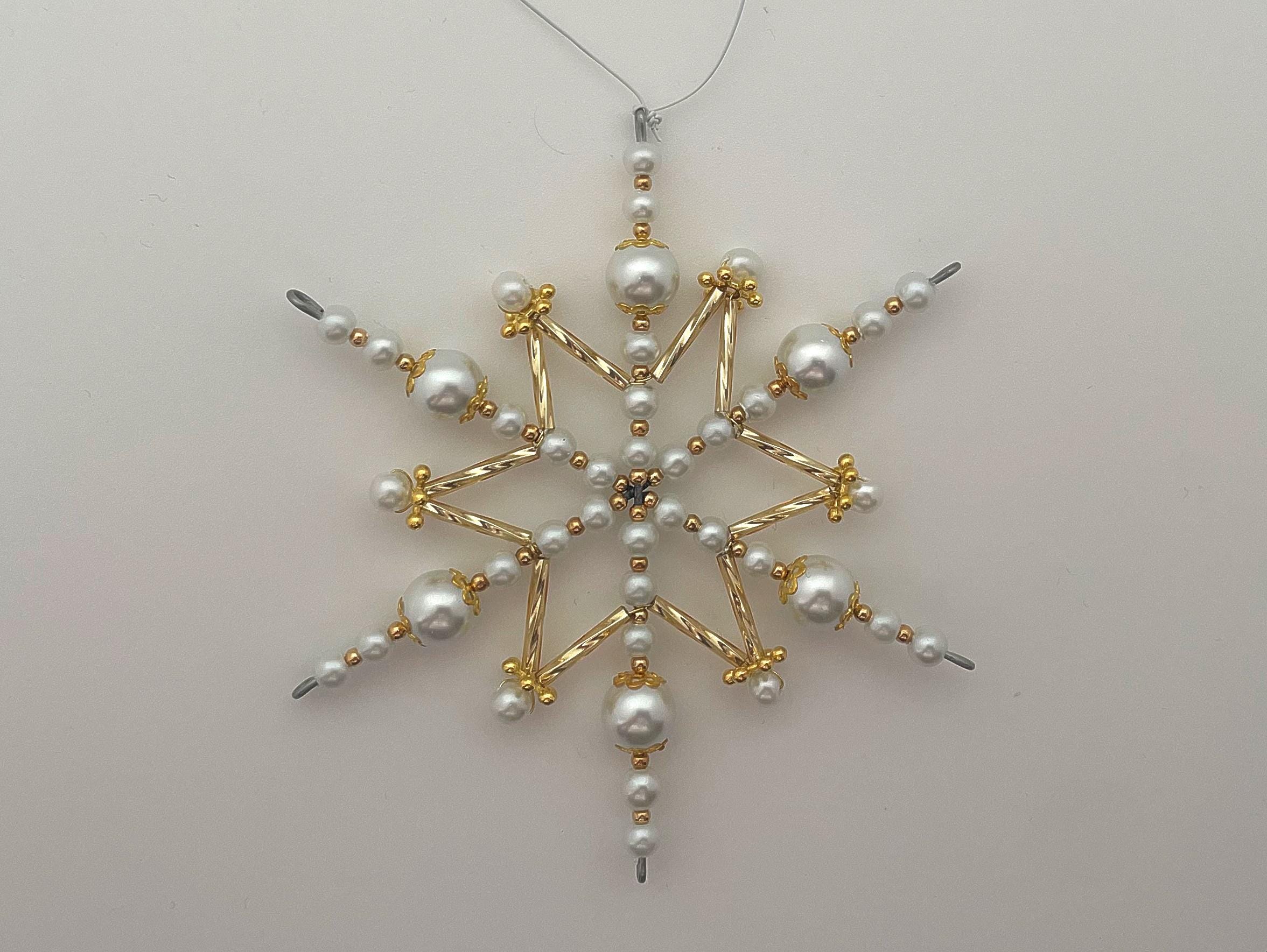Wire Snowflake Christmas Tree Decoration, Small Handmade Xmas Beaded ...