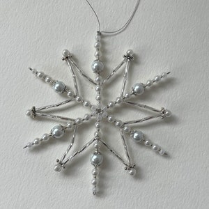 Wire Snowflake Christmas Tree Decoration, Handmade Silver Xmas Beaded ...