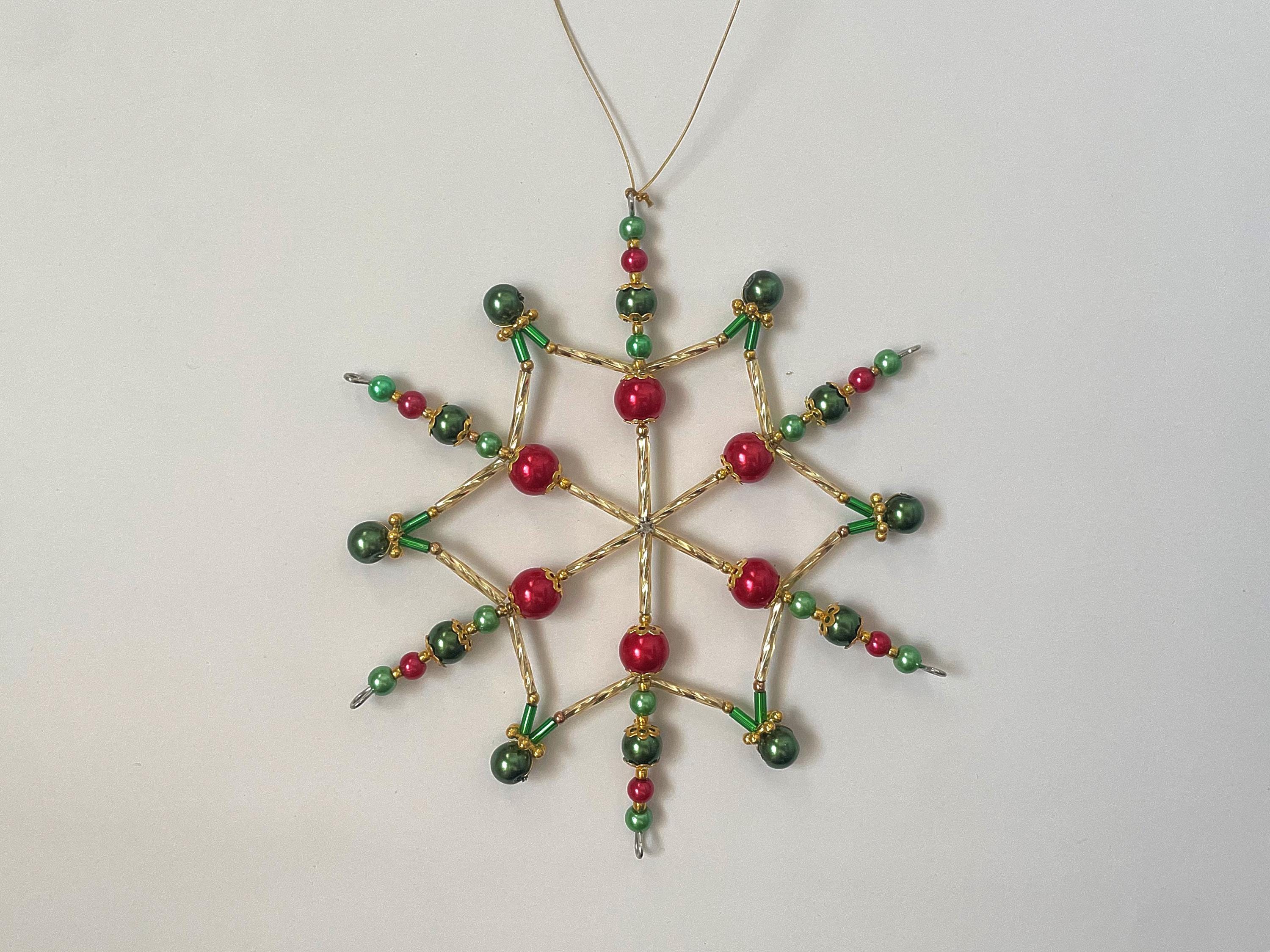 Wire Snowflake Christmas Tree Decorations, Handmade Gold Xmas Beaded ...
