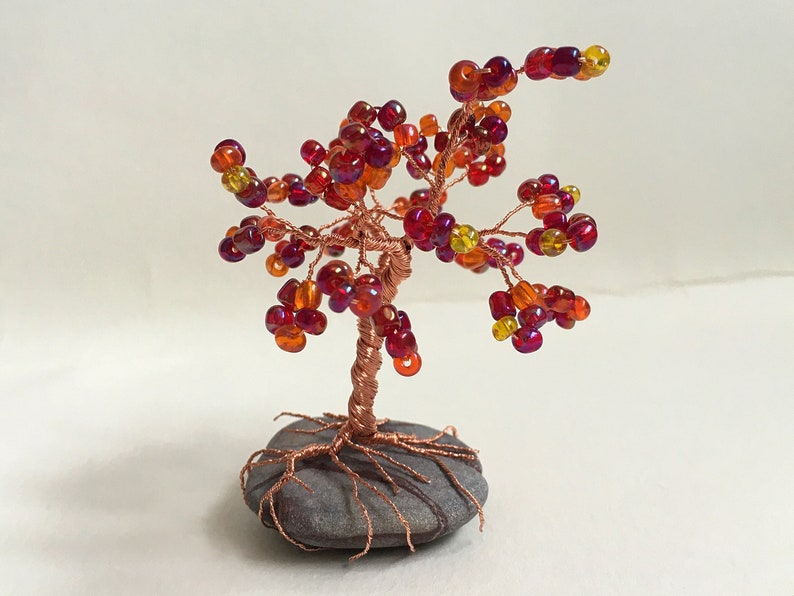 Twisted Wire Tree Sculpture autumn Beaded Clear, Pearlescent Leaves on ...