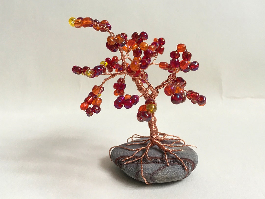 Twisted Wire Tree Sculpture autumn Beaded Clear, Pearlescent Leaves on ...