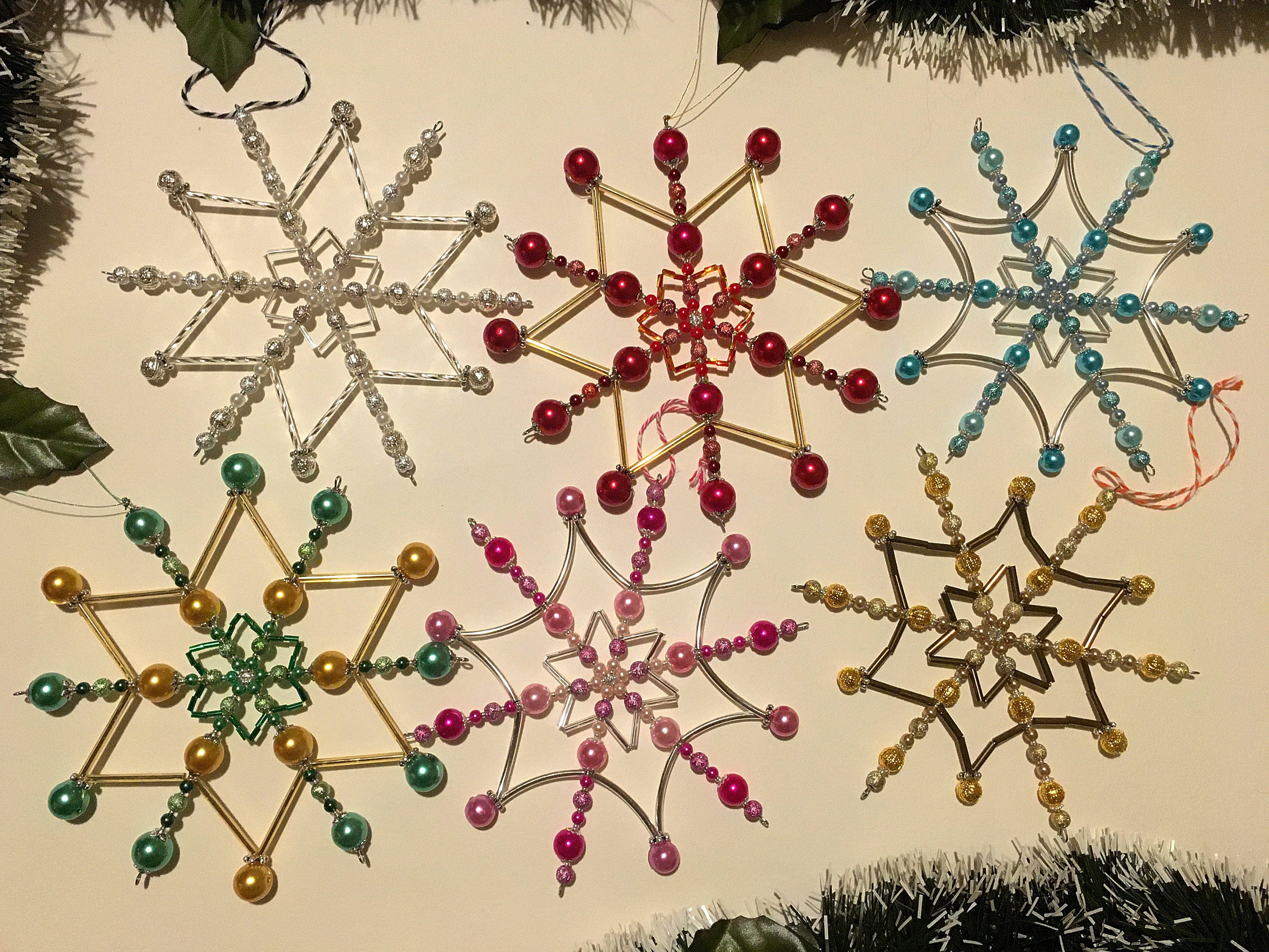 Wire Snowflake Christmas Tree Decoration, Large Handmade Xmas Beaded ...