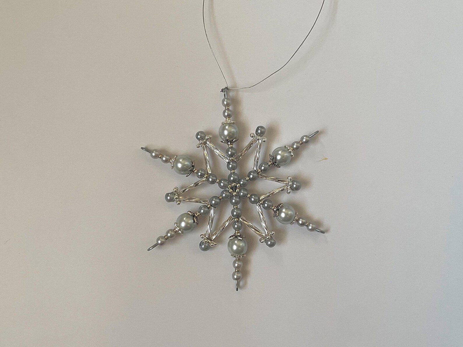 Wire Snowflake Christmas Tree Decoration, Small Handmade Xmas Beaded ...