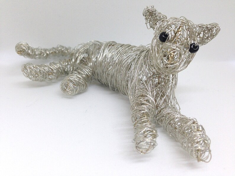 Gato de alambre, estatua de gatito en reposo, adorno de gato ...