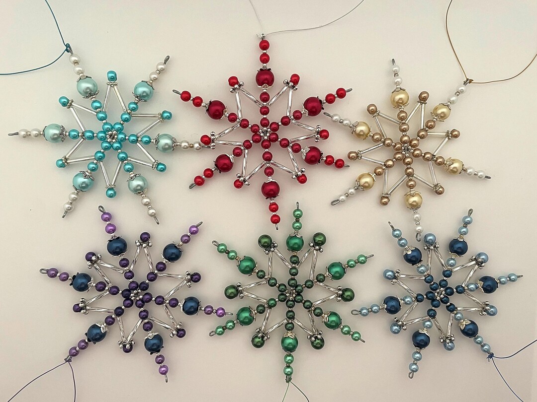 Wire Snowflake Christmas Tree Decoration, Small Handmade Xmas Beaded ...