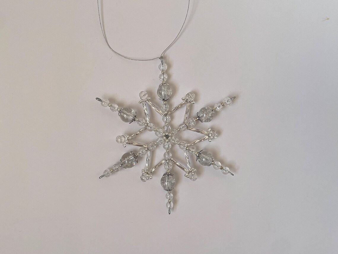 Wire Snowflake Christmas Tree Decoration, Small Handmade Xmas Beaded ...