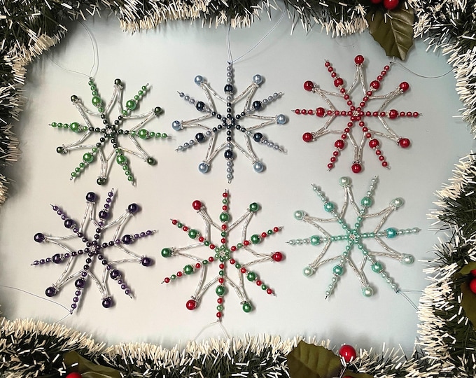 Snowflake Beaded Christmas Tree Decoration, Handmade Xmas Beaded ...