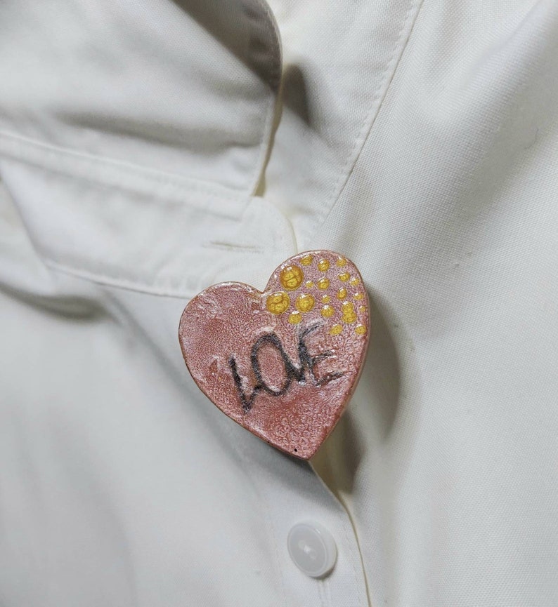 Bohemian Love Heart Message Wood Brooch Pin in Pink & - Etsy