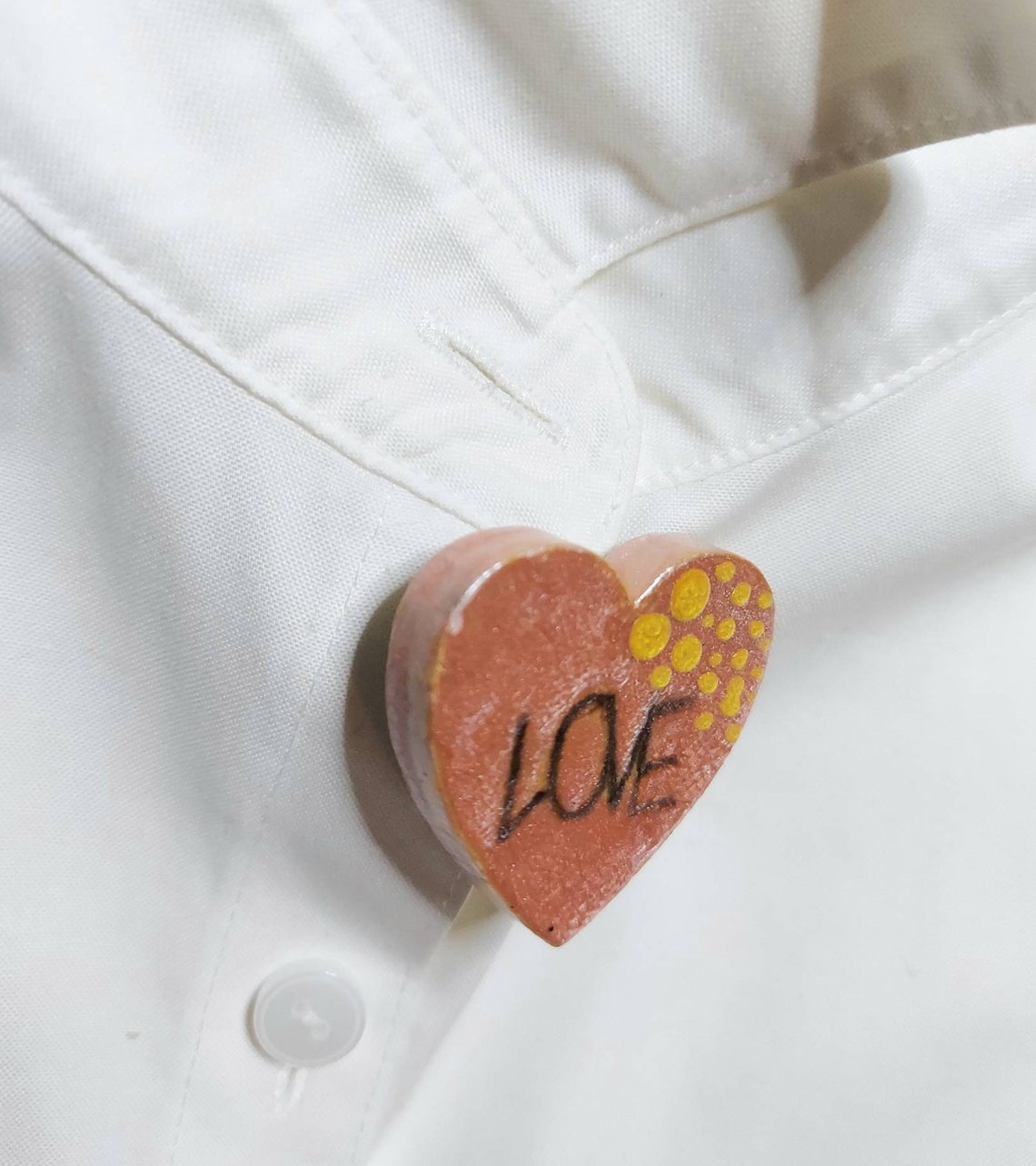 Bohemian Love Heart Message Wood Brooch Pin in Pink & | Etsy