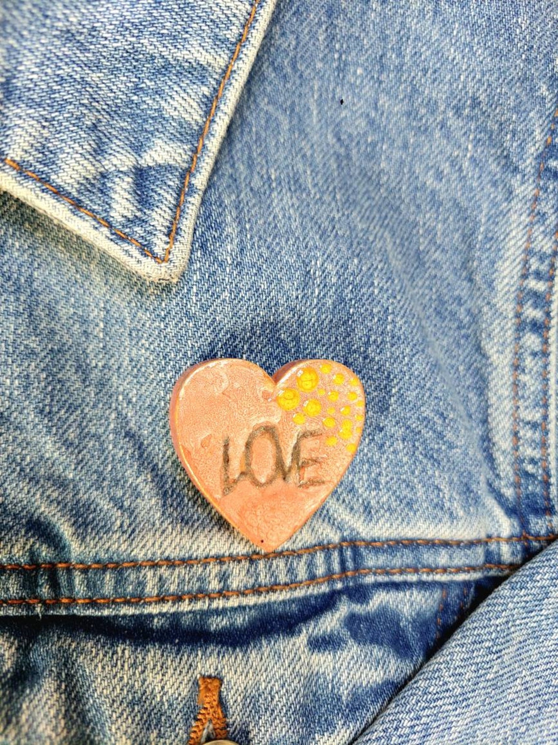Bohemian Love Heart Message Wood Brooch Pin in Pink & - Etsy