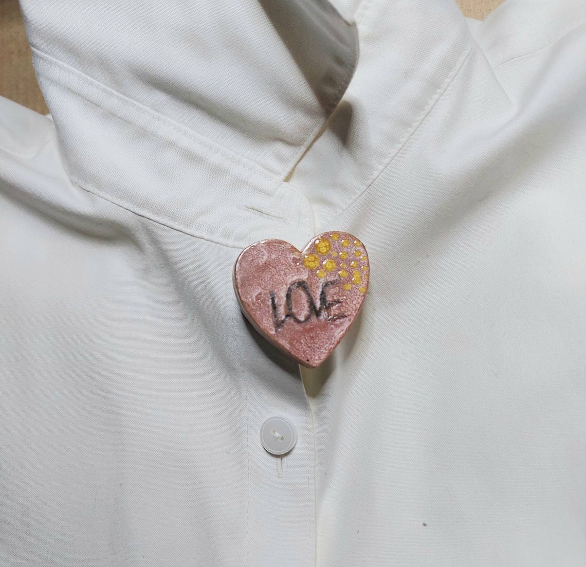 Bohemian Love Heart Message Wood Brooch Pin in Pink & - Etsy