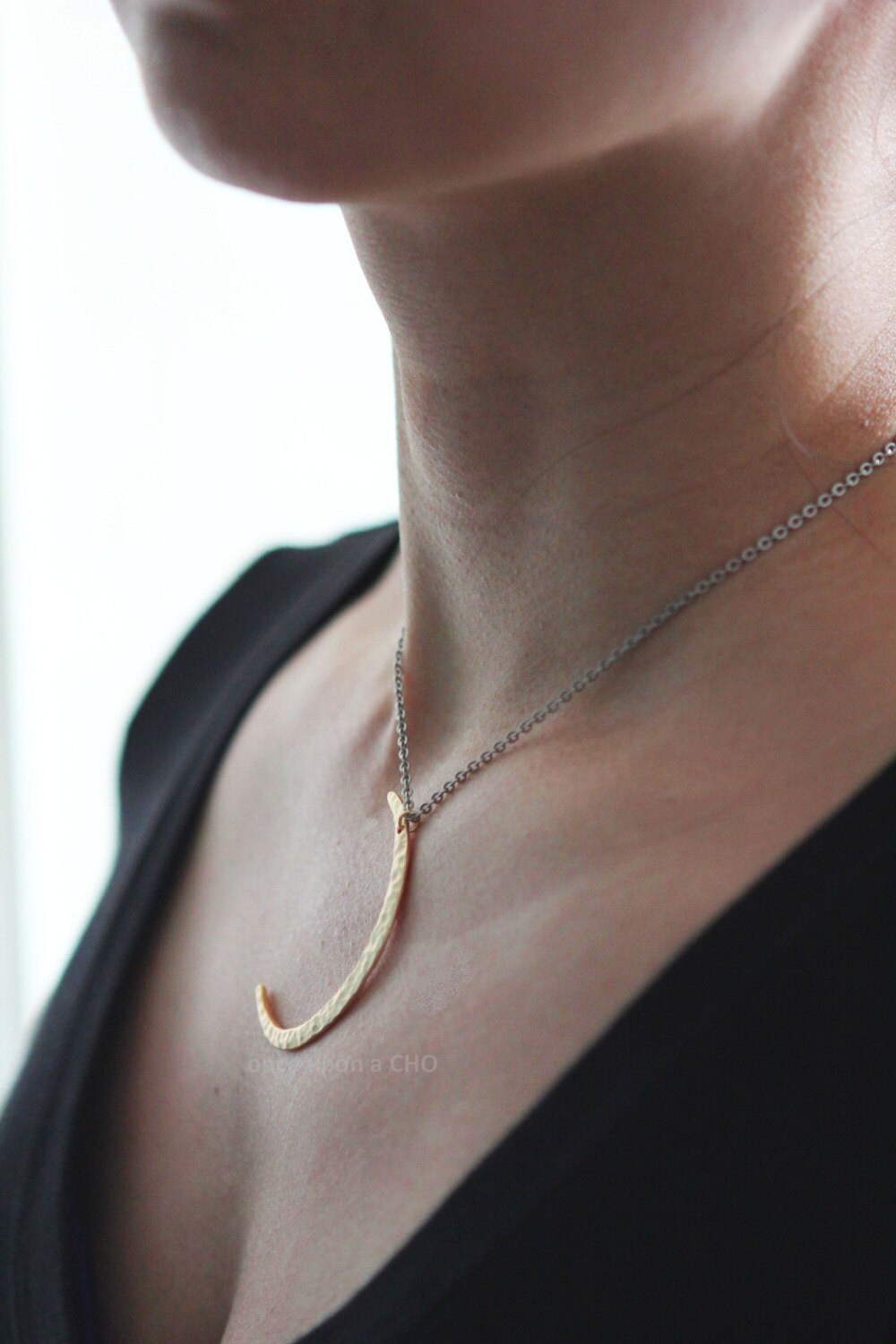 Crescent Moon Necklace Pendant on Midnight Black Chain - Etsy