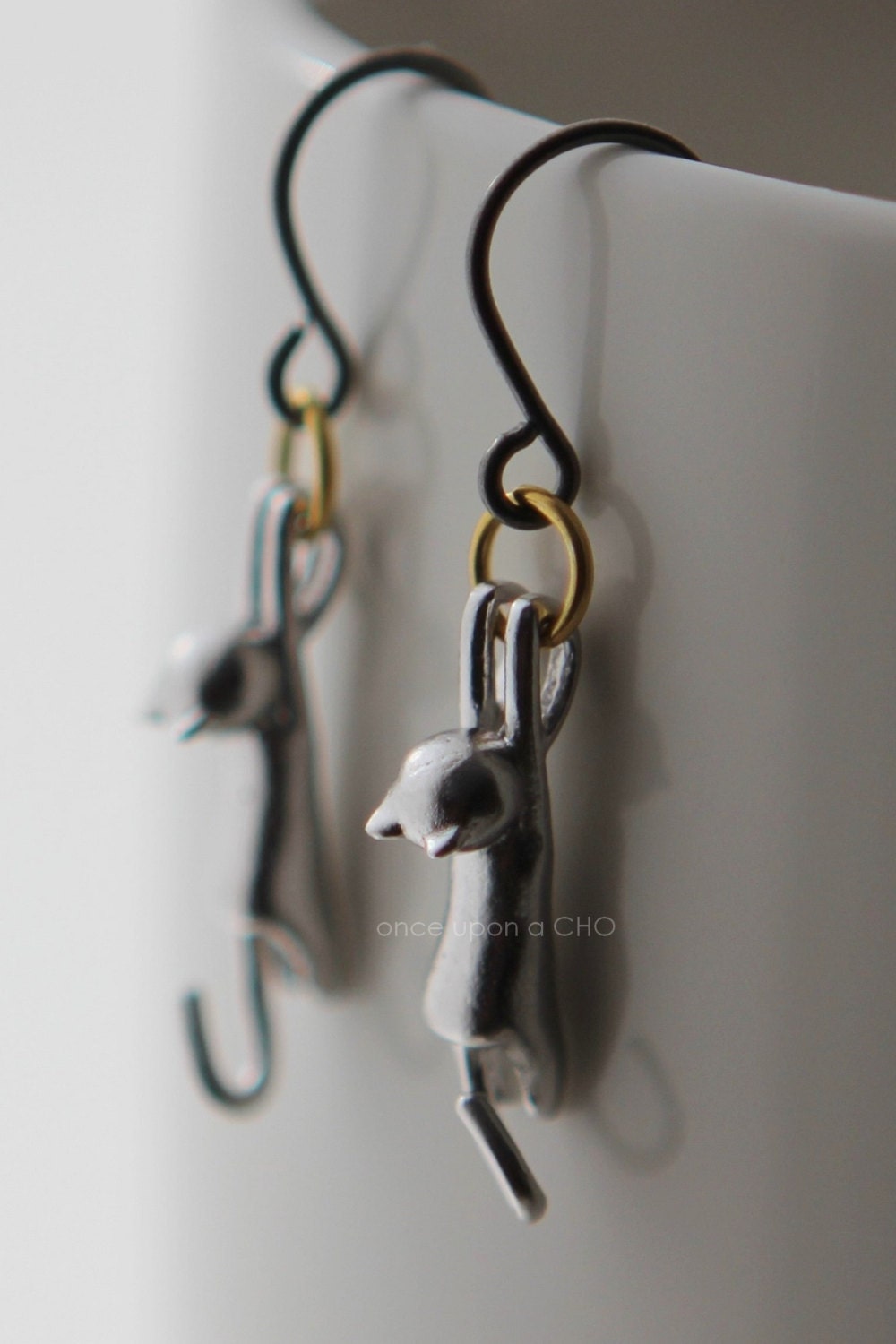 Kitty Cat Kitten Earrings Just Hanging Around in Matte Silver Finish ...
