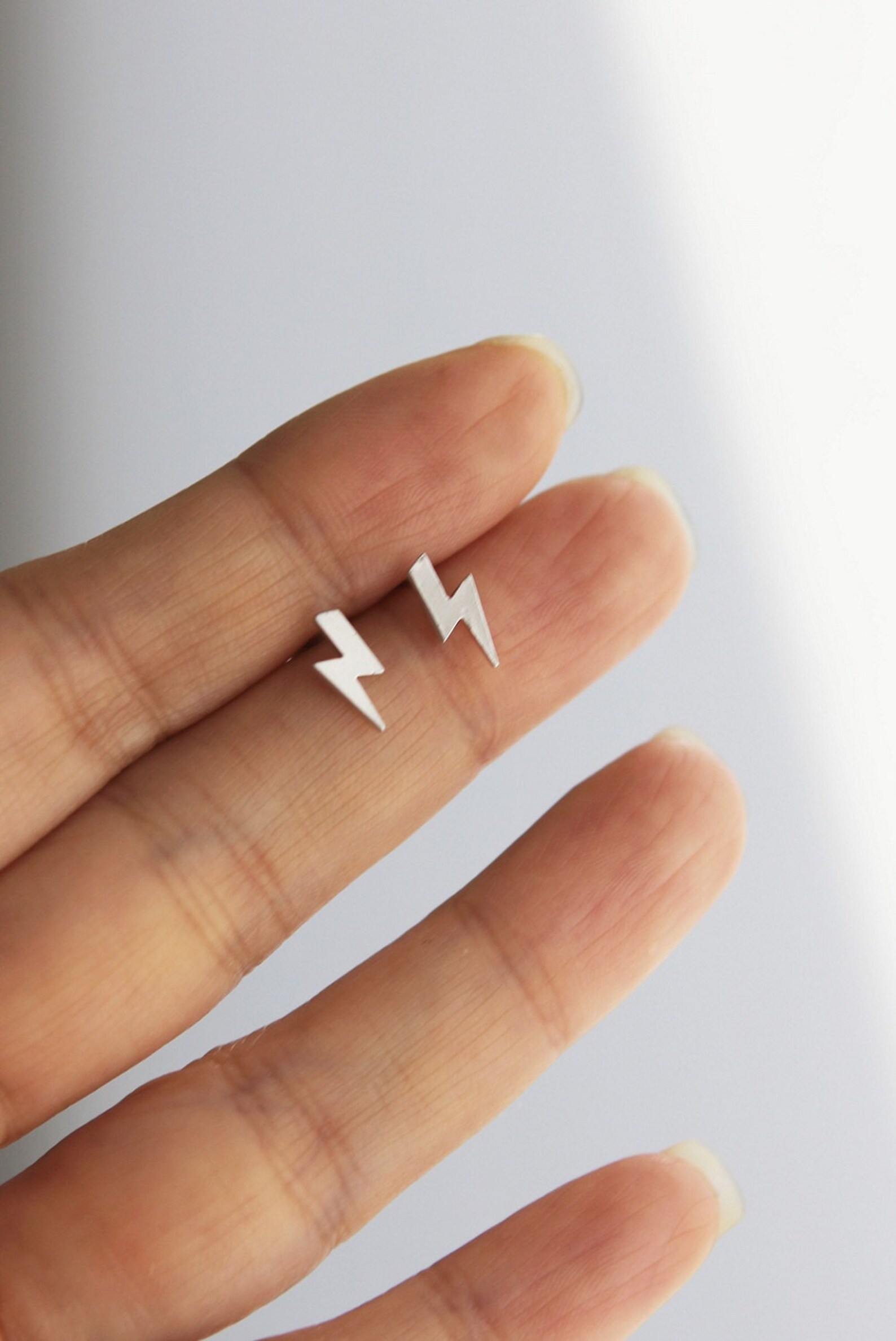 Tiny Lightning Bolt Earrings in Matte Gold or Matte Silver - Etsy