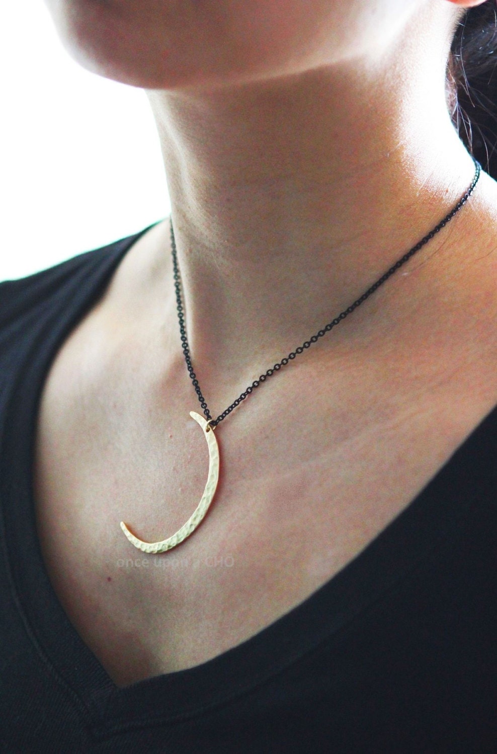 Crescent Moon Necklace Pendant on Midnight Black Chain - Etsy