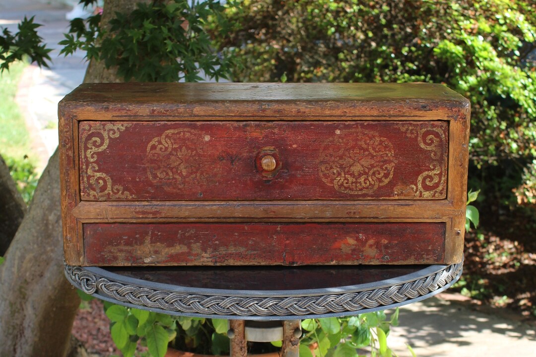 Antique Mongolian Altar Box: Red & Gold Painted Wood, Circa 1800 - Etsy