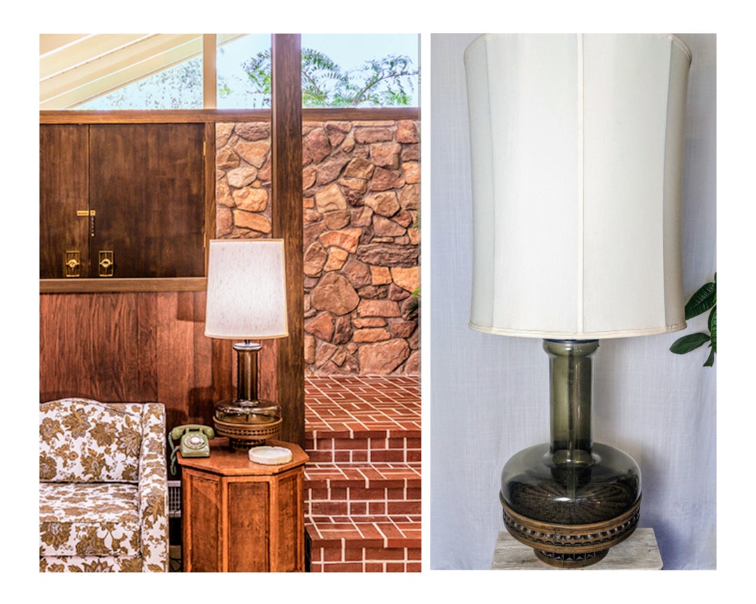 Vintage Brady Bunch Mid Century Glass Lamp Retro Statement Table Lamp ...