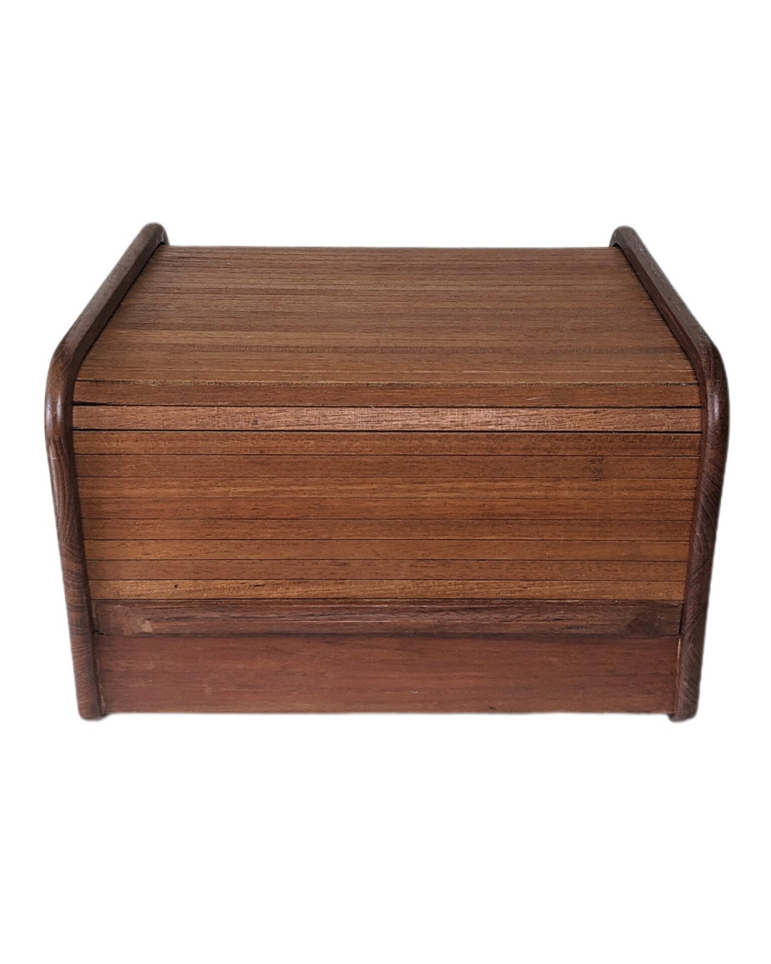 Large Teak Tech Tambour Roll Storage Box Vintage Mid Century Letter ...