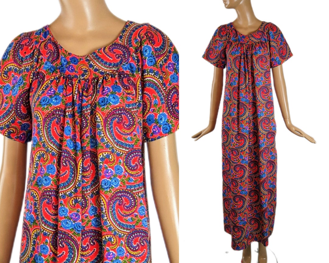 Paisley Floral Neon 1960s Kaftan Dress, Vintage Caftan Psychedelic ...