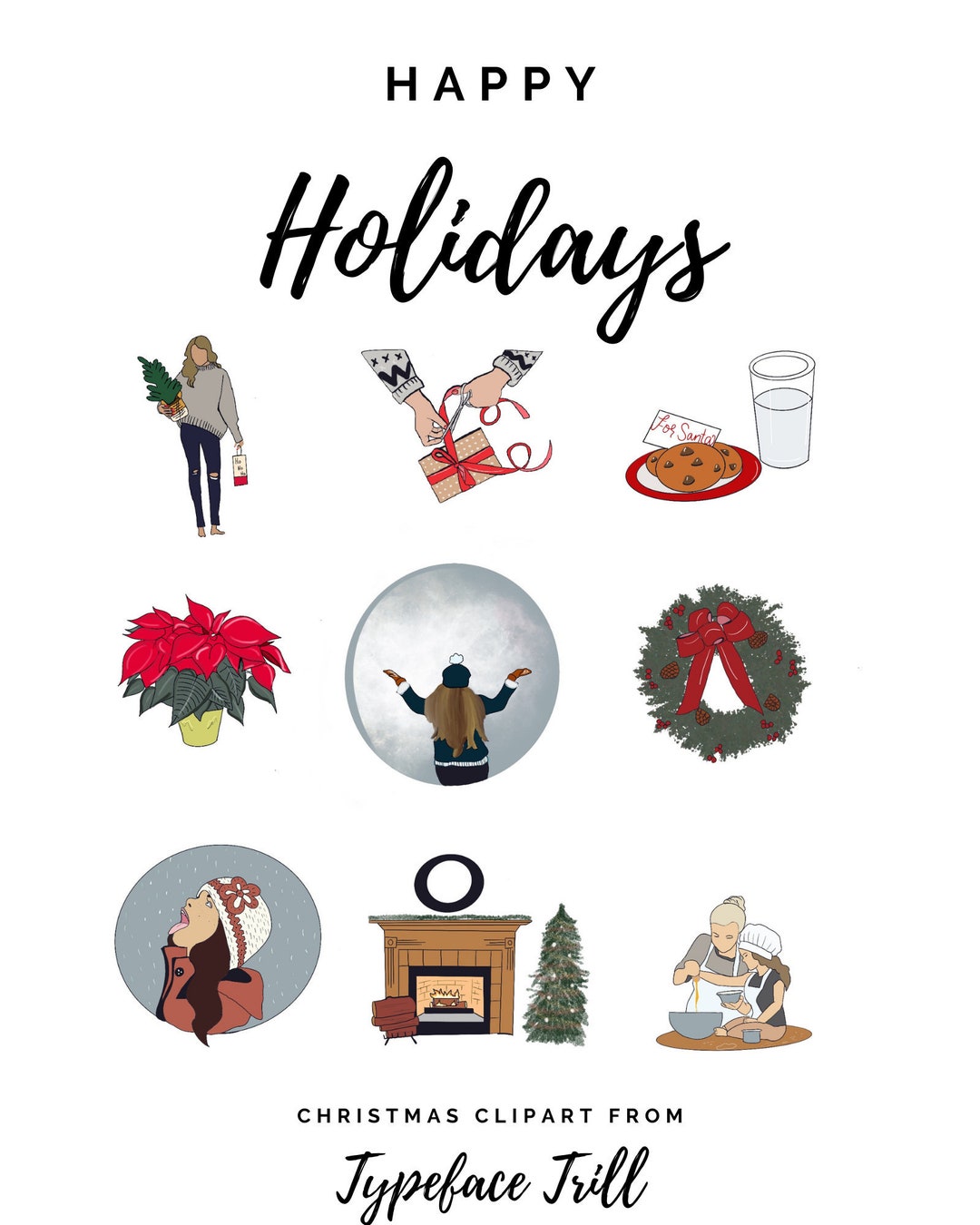 Christmas Sticker Pack Clipart Digital Download Holiday Snow Wreath ...