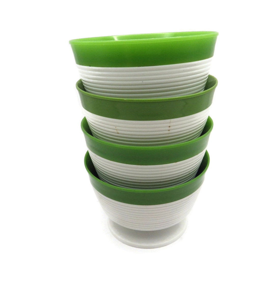 Four (4) Thermo-temp Raffiaware Icecream Dish/ Footed Bowl/ Lime Green ...