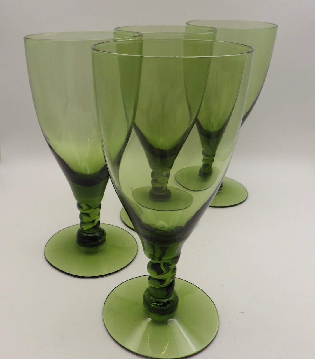 4 Seneca Glass/ Pirouette Green/ Iced Tea Glasses/ Spiral Stem - Etsy