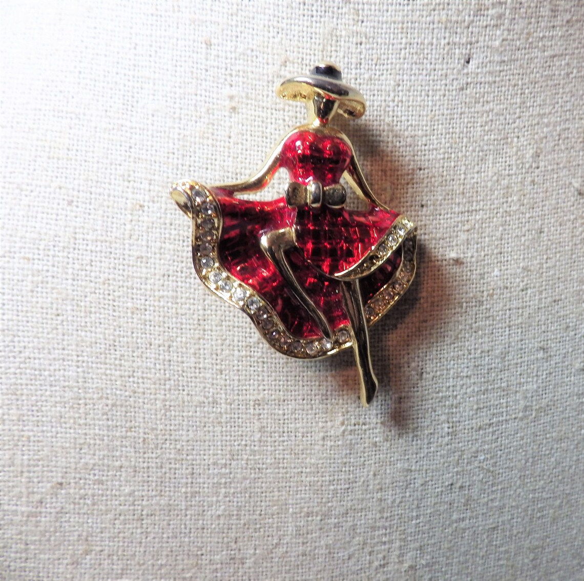 Vintage Pin Brooch Woman Dancer Red Enamel Rhinestones - Etsy
