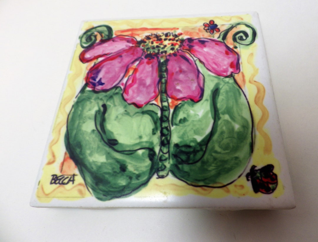 1980s Becca Boyd Speight Painted Tiles Flower Trivet - Etsy