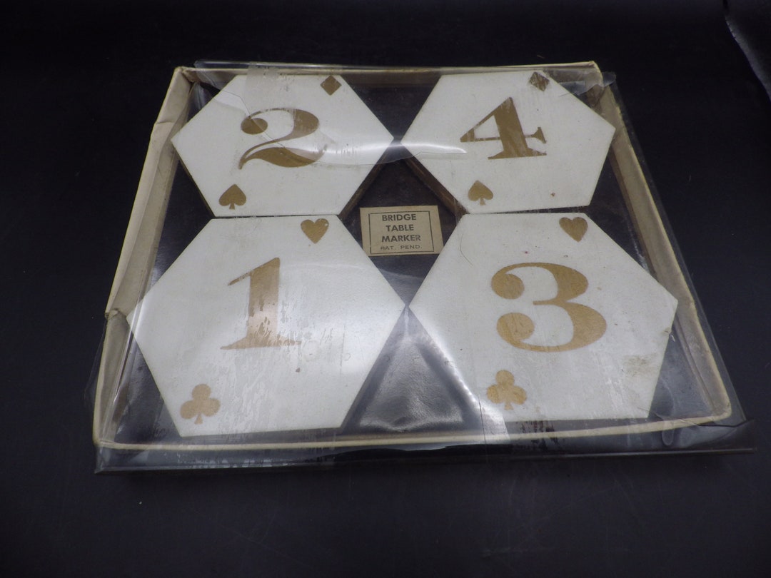 1950s Vintage Bridge Table Marker Tiles/ 1-2-3-4/ Felt Backs/ Original ...