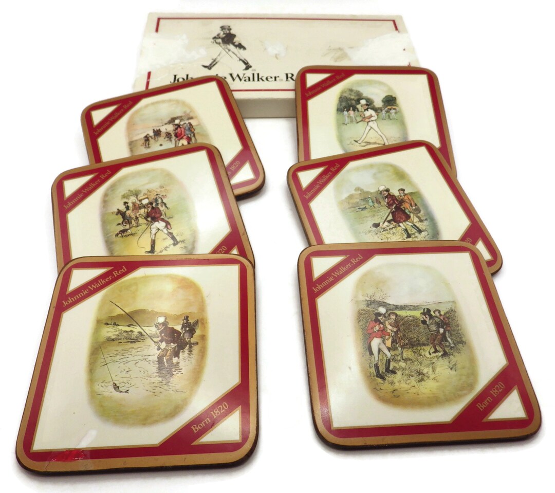 Vintage 6 Johnnie Walker Red Coasters/ Cork Backs - Etsy