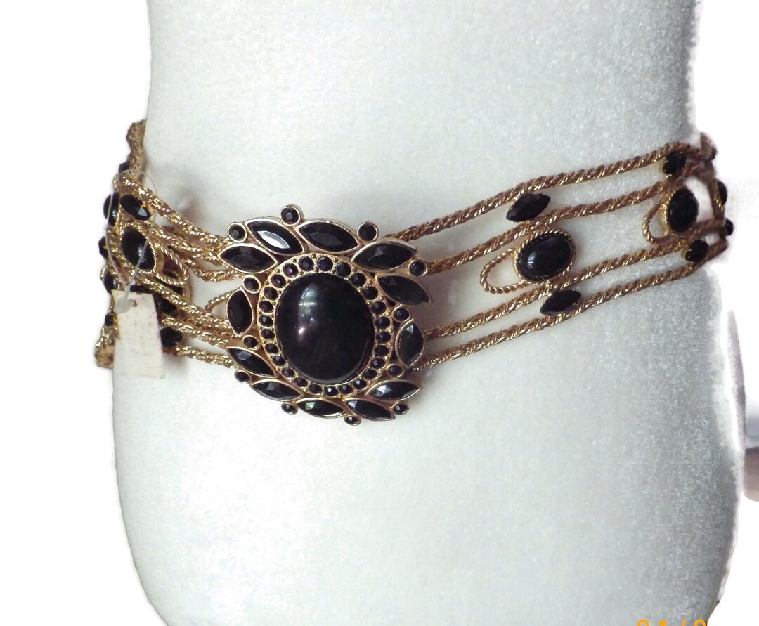 Vintage Ornate Gold Metal Belt/ Black Onyx Stones - Etsy