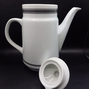 Pottery Barn/ Café Collection/ Coffee Pot/ White Ceramic/ Black Bands ...