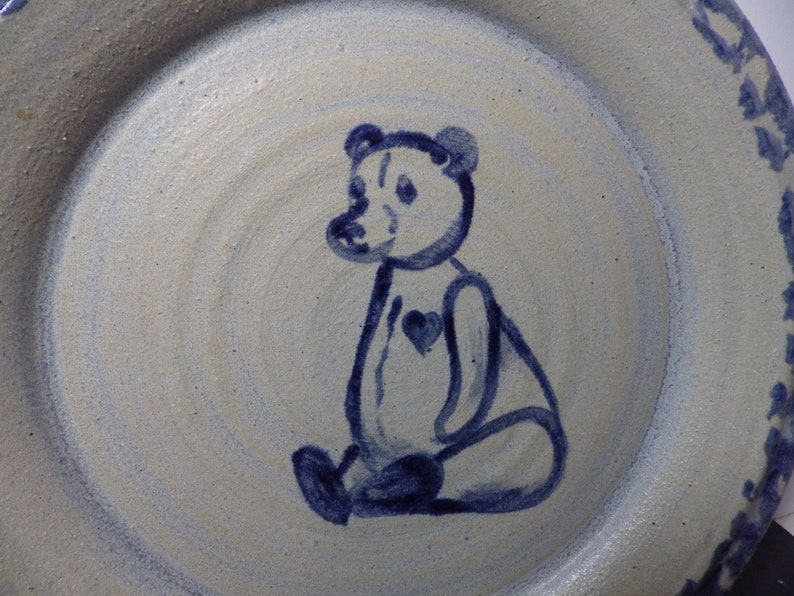 Vintage Studio Pottery Teddy Bear Plate Child's Blue Sponge ELLIS ...