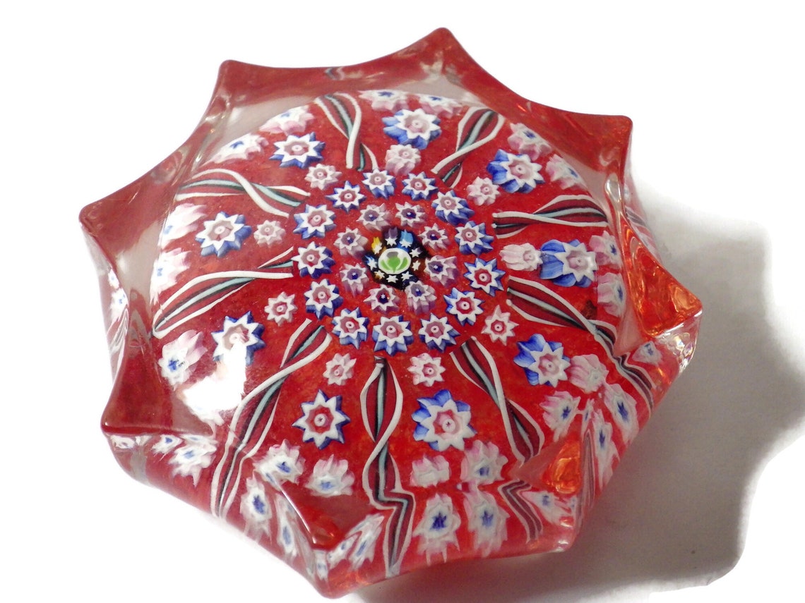 Vintage John Deacons 8 Point Paperweight Orange Blue White - Etsy