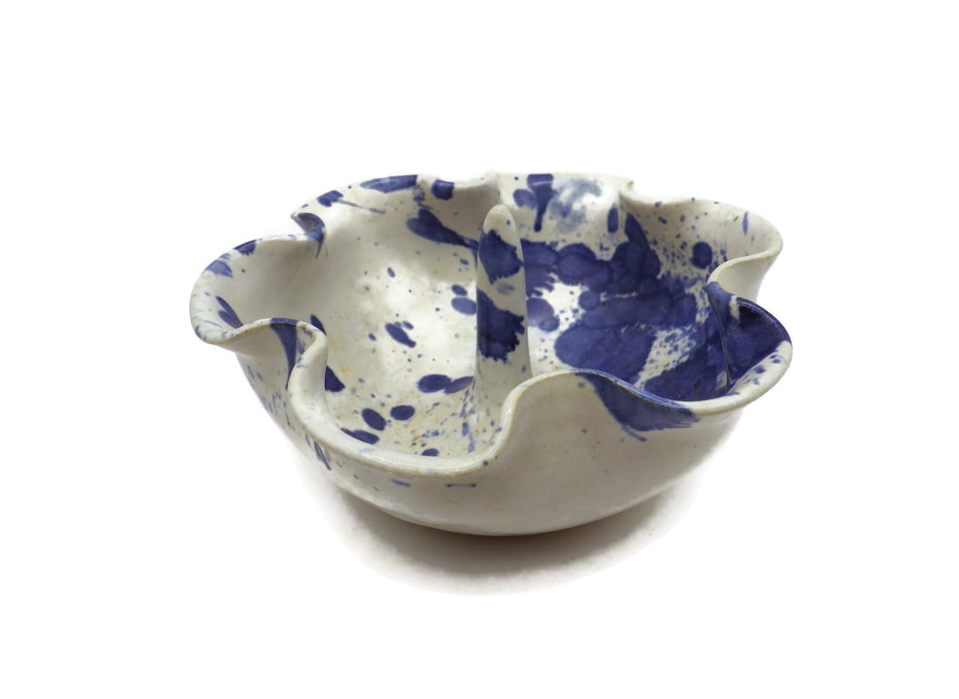 1992 Phil Morgan Pottery/ Apple Baker/ Onion/ Potato/ Blue Splatter - Etsy