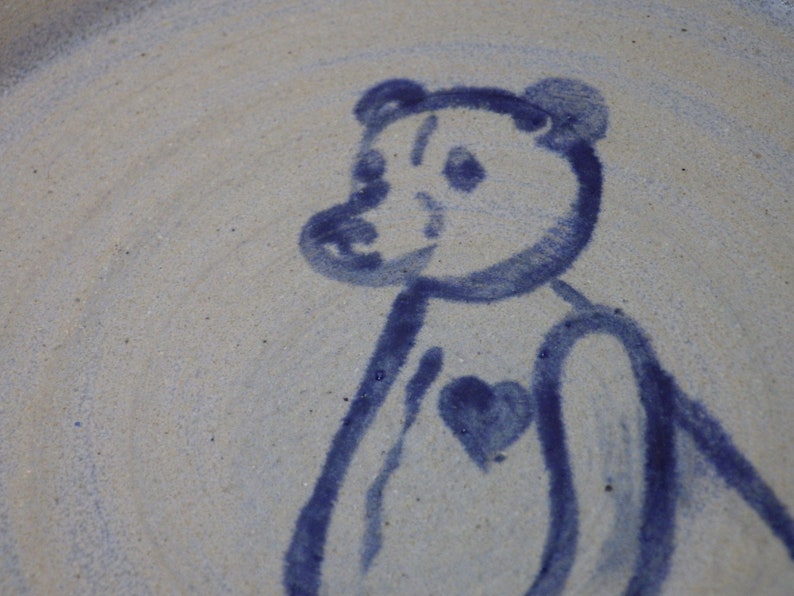 Vintage Studio Pottery Teddy Bear Plate Child's Blue Sponge ELLIS ...