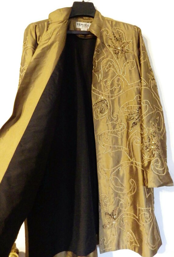 Vintage TUNIQUE Nights 100% Silk Opera Coat Nehru Jac… - Gem