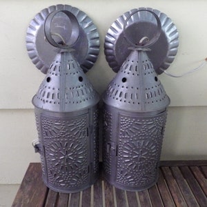 Two Vintage Tin Punch Wall Lanterns/ Wired for Bulbs/ 15.5" H - Etsy