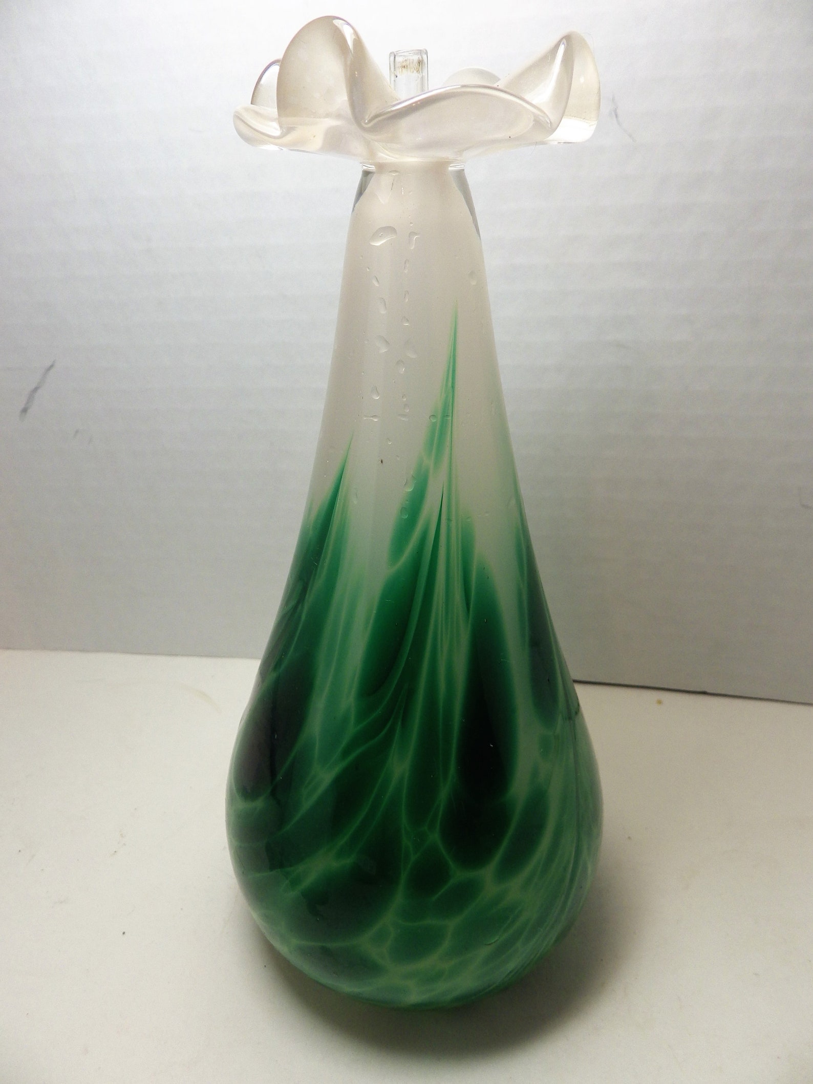 1998 Vintage Hand Blown Glass Oil Lamp Light Green Glass Tube Signed JN ...