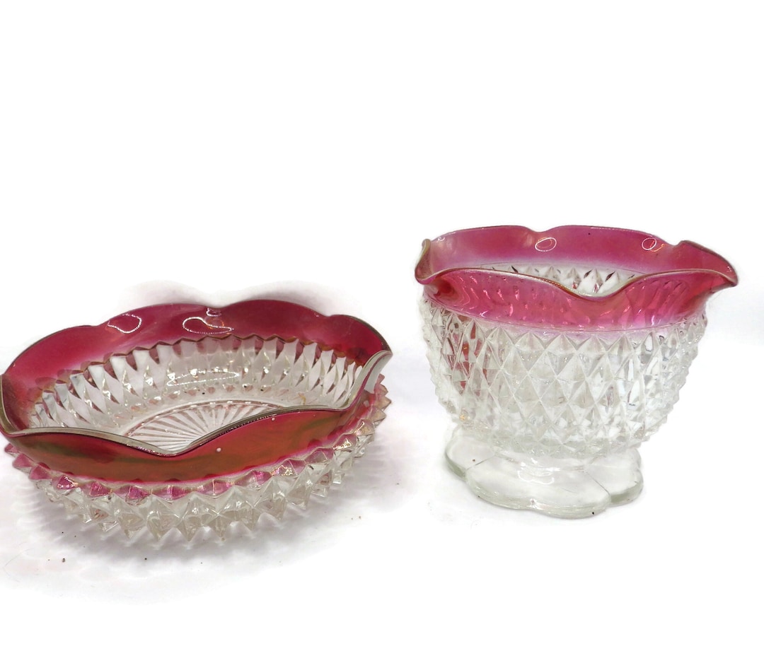Diamond Point Ruby/ Mayonnaise Bowl and Underplate/ Ruffled Edge - Etsy