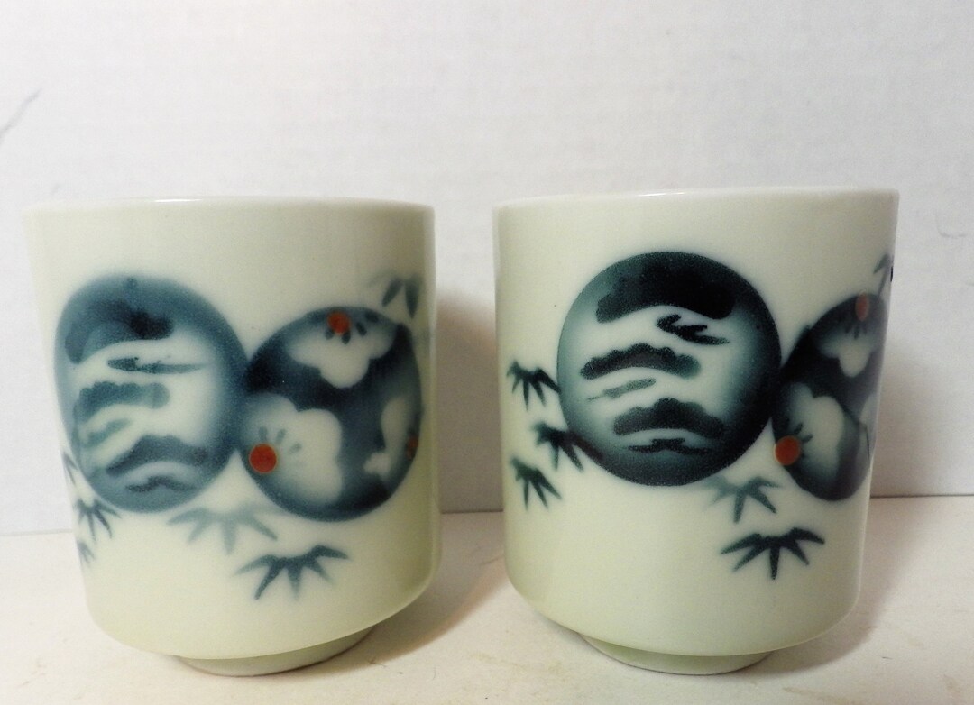Two Vintage Japan Tea Cups Translucent Porcelain Blue and White - Etsy