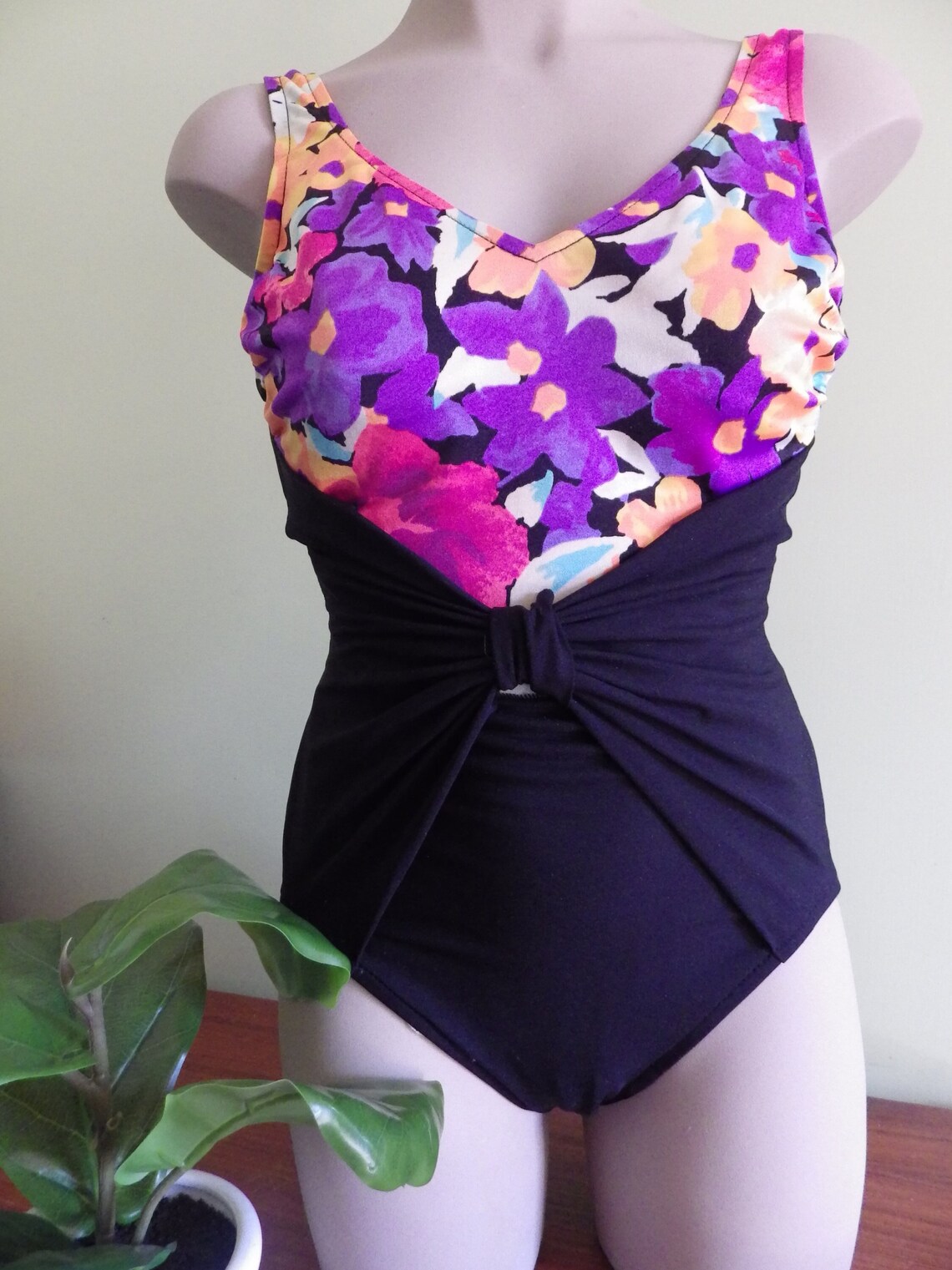 1990s Vintage Bathing Suit Swimsuit Robby Len Swim Fashion Black and ...