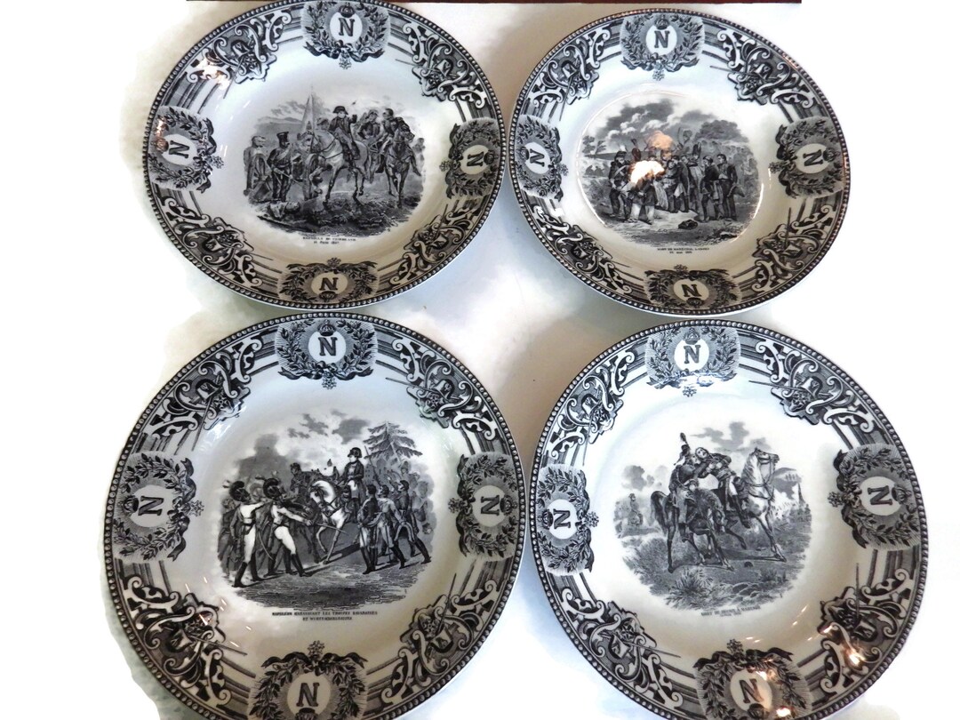 Set of 4 BOCH Napoleon Salad Plates/ Black Transfer Print - Etsy
