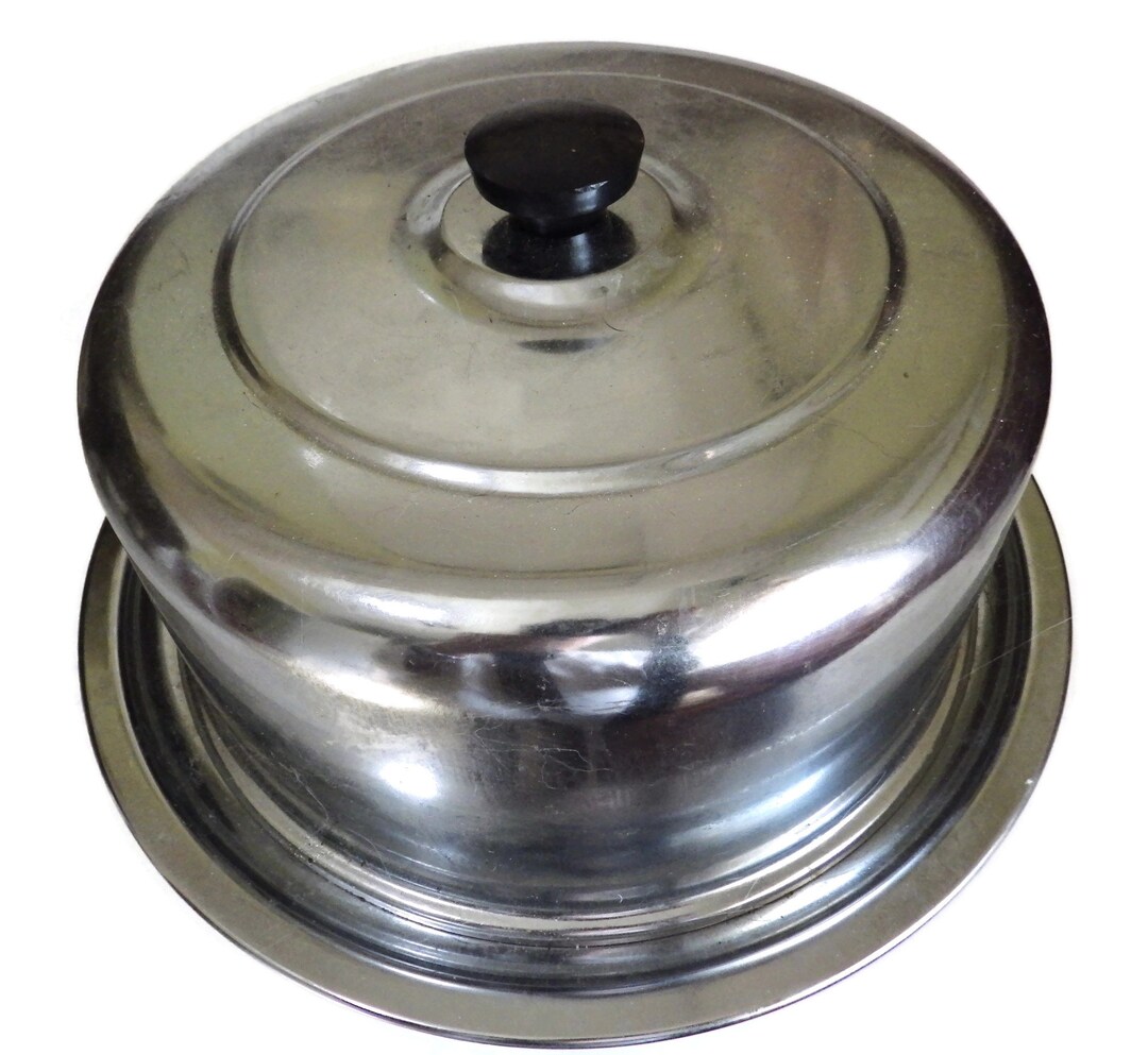 Vintage KROMEX Cake Stand & Cover/ Stainless/ Bakelite Knob/rotating ...