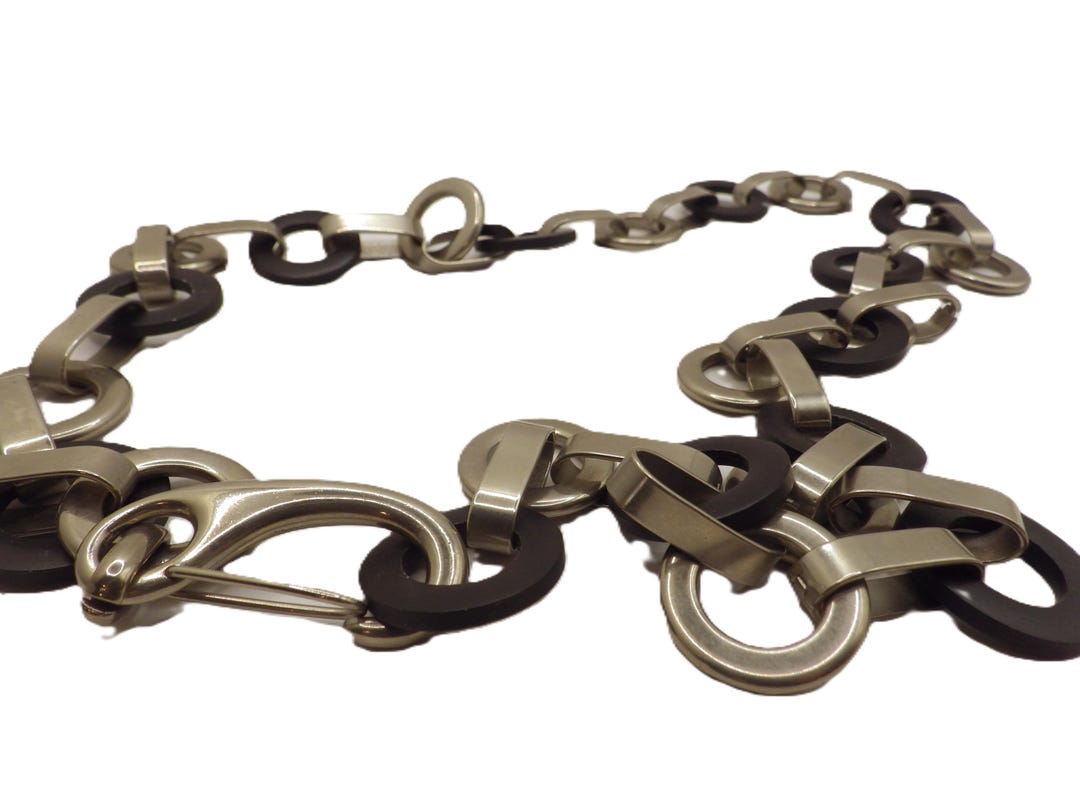 Vintage Metal Chain Belt/ Nickel & Black/ Made in Spain/ 40" Max - Etsy