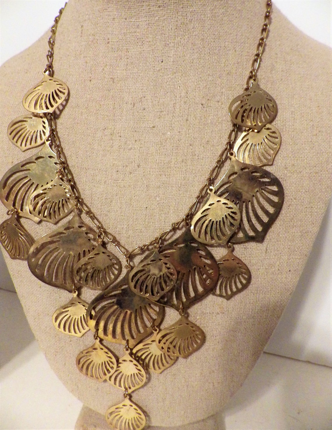 Vintage Erica Lyons Bib Necklace Gold Openwork Leaves Fashion | Etsy