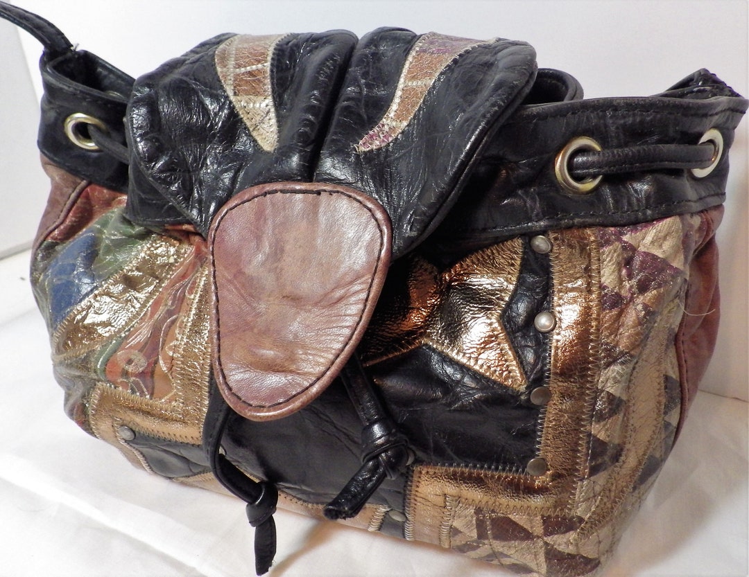 80s Shoulder Bag/ Multicolor & Metallic/ Soft Leather/ Abstract ...