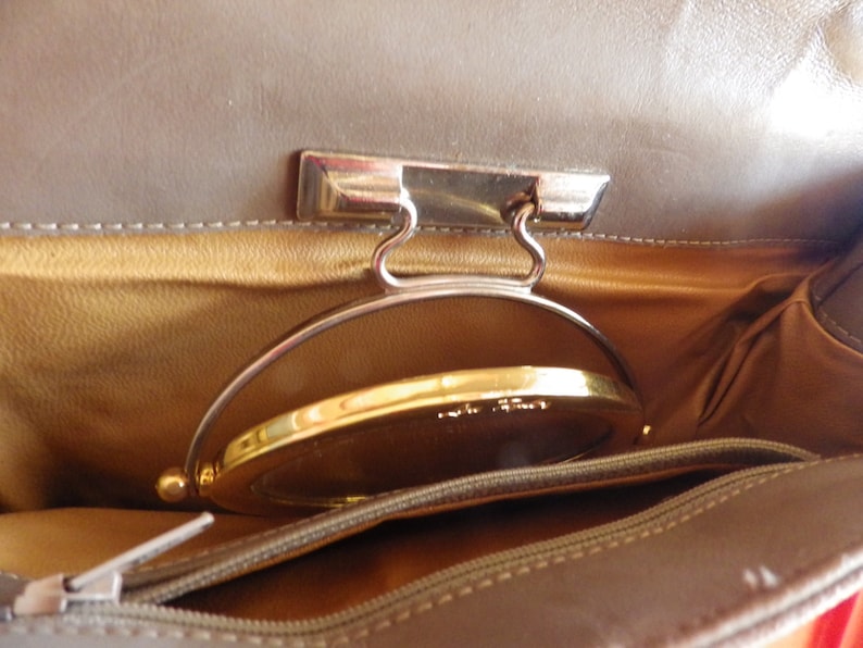 1960s Vintage LOU TAYLOR Taupe Leather Handbag Purse With Gold Shoulder ...