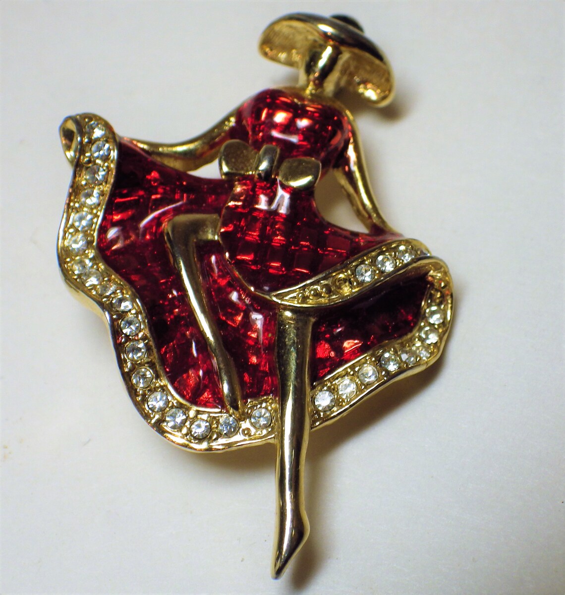 Vintage Pin Brooch Woman Dancer Red Enamel Rhinestones - Etsy