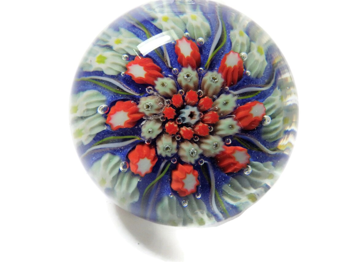 Antique Vasart Paperweight W/ Label 8 Spokes Orange Green White Canes ...